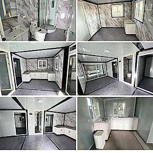 SalQam Container Homes 20ft and 40ft Portable Prefabricated Tiny Home, Mobile Expandable Prefab House for Garden,Warehouse,Storage,Vacation Houses,Office Spaces with Restroom Easy Assemble.