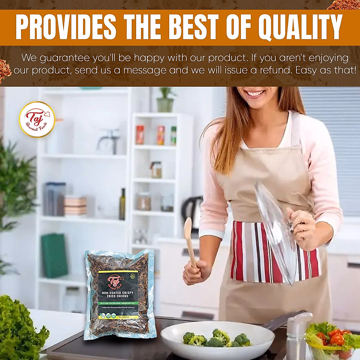 TAJ Crispy Fried Onion 100% Natural | Great for Seasoning Garnishing on Sushi, Green Bean Casseroles, etc. (Non-Coated, 908g (2lbs))