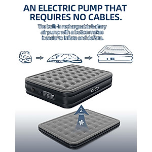 QIGO Air Mattress Queen Size with Chargeable Battery Built in Pump, Blow up Mattress for Camping, Home and Guests, Quick Self Inflating Air Bed, Colchon Inflable - Portable, Comfortable and Durable