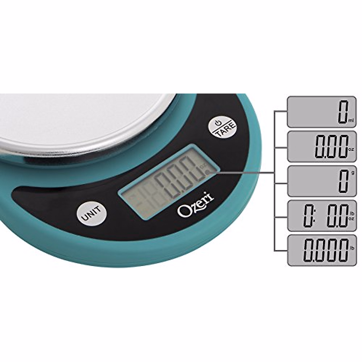 Ozeri Pronto Digital Multifunction Kitchen and Food Scale, Black on Teal