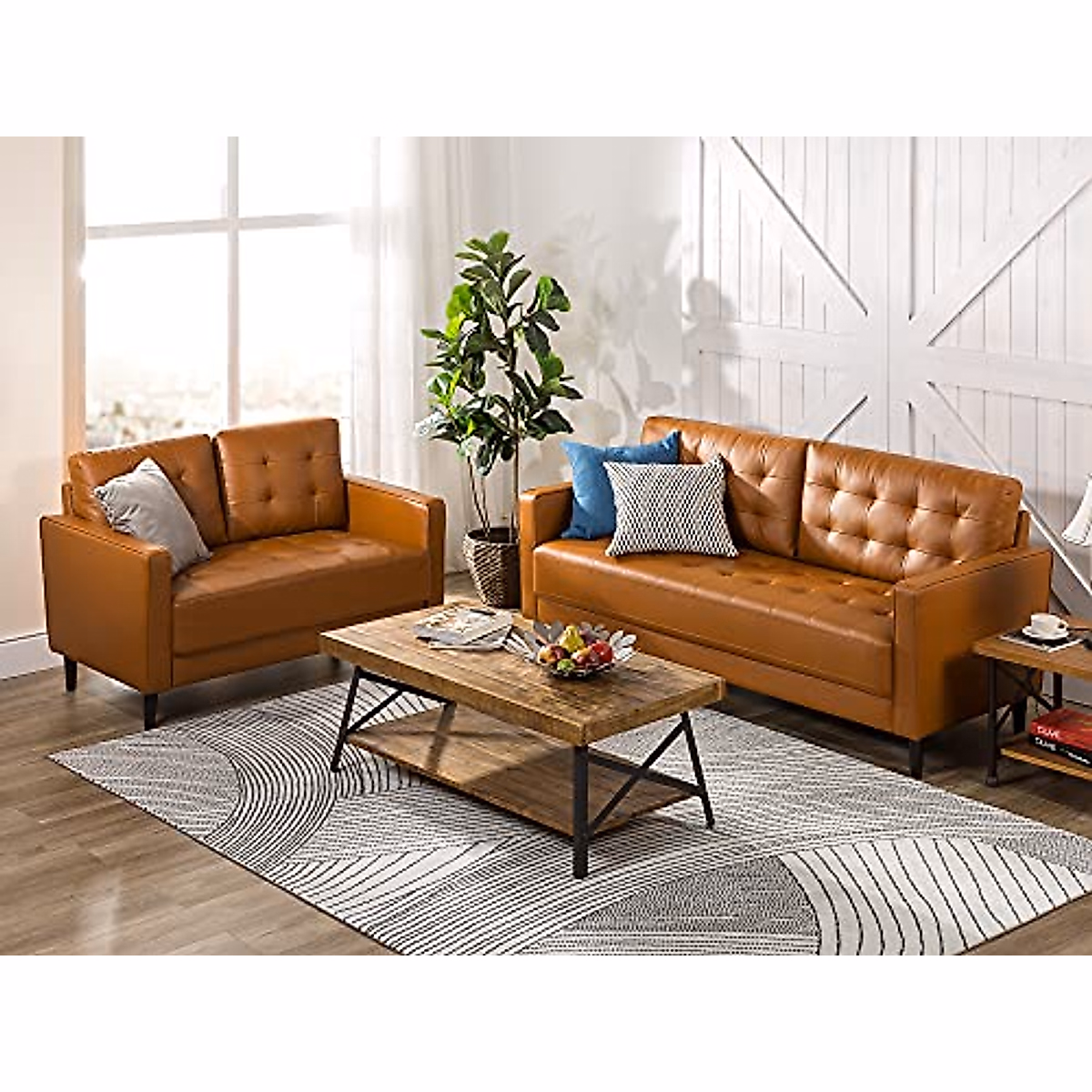 ZINUS Benton Faux Leather Sofa Couch, Easy, Tool-Free Assembly, Cognac