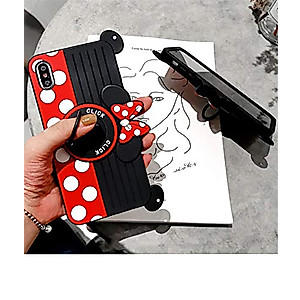 for iPhone XR Case Cute iPhone XR Case Minnie 3D Carton Camera with Rotating Ring Grip Holder Kickstand Lanyard Teens Girls Women Kids Soft Silicone Rubber Phone Case Cover for iPhone XR -6.1" (XR)