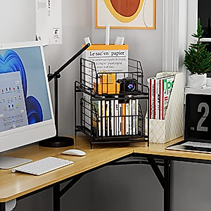 Lxmons Pull Out Under Sink Organizer, 2 Tier Slide Out Cabinet Drawer Organizer, Metal Basket Home Shelf for Bathroom or Kitchen, Sliding Countertop or Pantry Organization Storage, Large Black