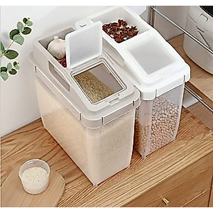NLGG Airtight 20Lb Rice Container, Food Storage Cereal Container, 12Lb Pet Dog Food Container with Wheels + Measuring Cup, Flour Grain Container for Household, White, QB7305QC1518T56