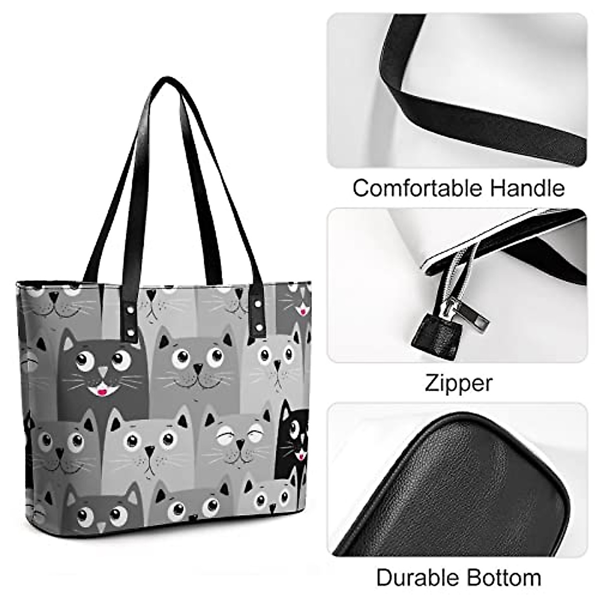 Womens Handbag Cats Pattern Leather Tote Bag Top Handle Satchel Bags For Lady