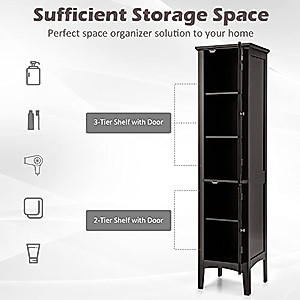 Giantex Storage Cabinet Bathroom High Cabinet with 5 Tier Shelves, Freestanding Slim Cabinet, Tall Organizer for Bathroom, Kitchen, Living Room, Bedroom Linen Tower Narrow Floor Cabinet (Dark Coffee)