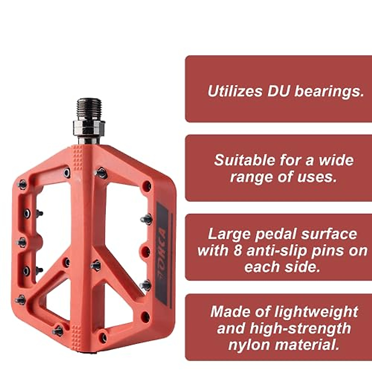 Lohca Mountain Bike Pedals Flat MTB Bike Pedals Nylon Non-Slip Bearing 9/16" Bicycle Road Bike Pedals Lightweight Wide Platform for BMX Staionary, Red