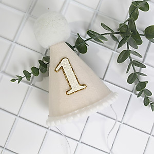 BOOMPA Boho 1st Birthday Celebration Hat - Boho 1st Birthday Conical Cap - Natural Boho First Birthday Decorations (1st)