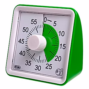 Wynnline 60-Minute Visual Analog Timer - Countdown Clock for Classroom, Kids with Autism, Silent, No Loud Ticking – Kitchen Minute Timer with Low & High, 3 & 60 Sec Alarm, Green