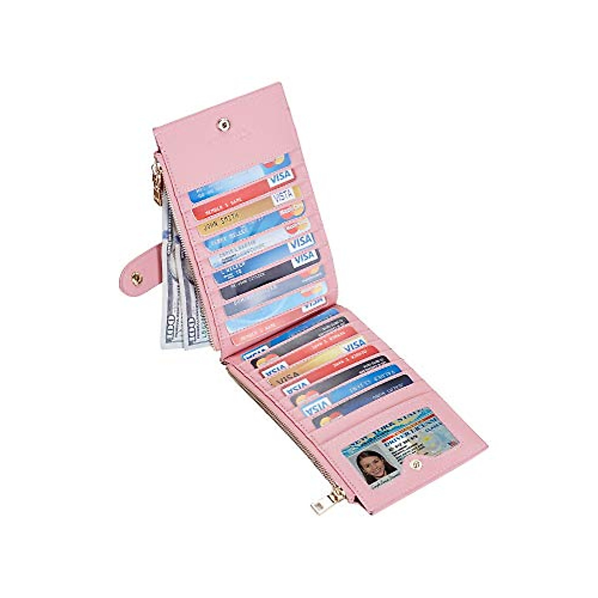 Travelambo Womens Wallet RFID Blocking Bifold Multi Card Case Wallet with Zipper Pocket Crosshatch (Pink Sakura 2191)