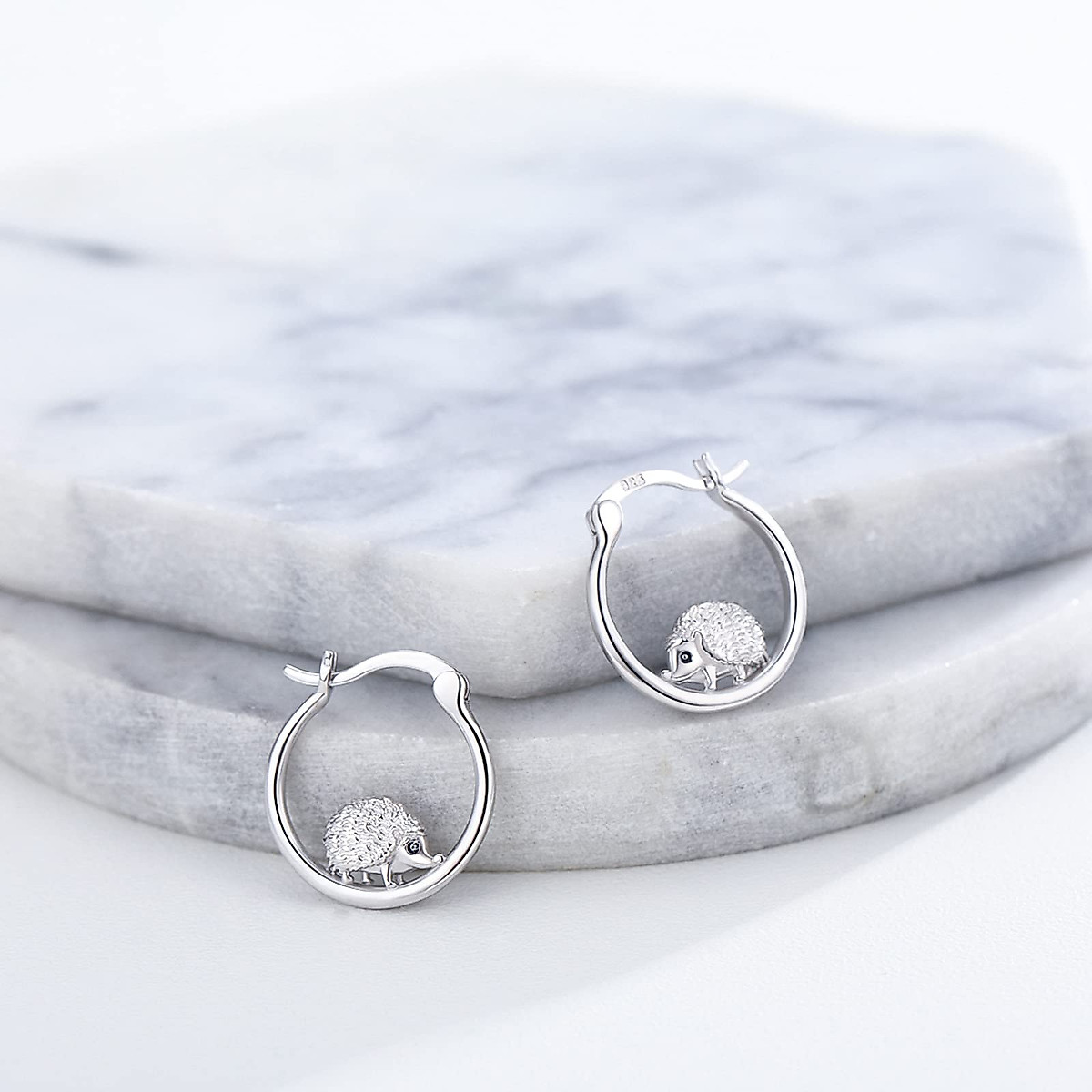 CHENGHONG Hedgehog Earrings 925 Sterling Sliver Hedgehog Hoop Earrings Hypoallergenic Cute Animal Huggies Eearrings Hedgehog Jewelry Gifts for Women