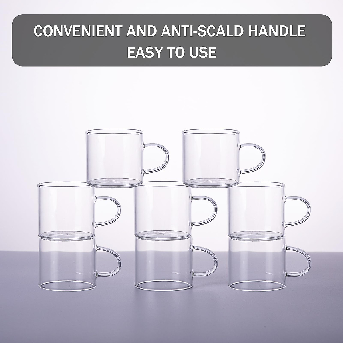 Motanber Espresso Cups Set of 8, Espresso Shot Glass 3.5 OZ, Mini Glass Cup, Clear Glass Tea Mugs, Small Coffee Cup with Handle for Latte, Tea, Espresso Machine