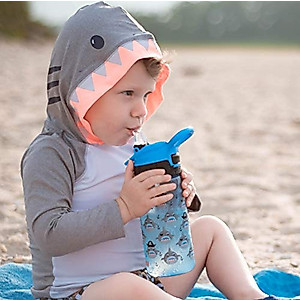 Nuby Push Button Flip-it Soft Spout Tritan Water Bottle, Blue Sharks, 18 Oz