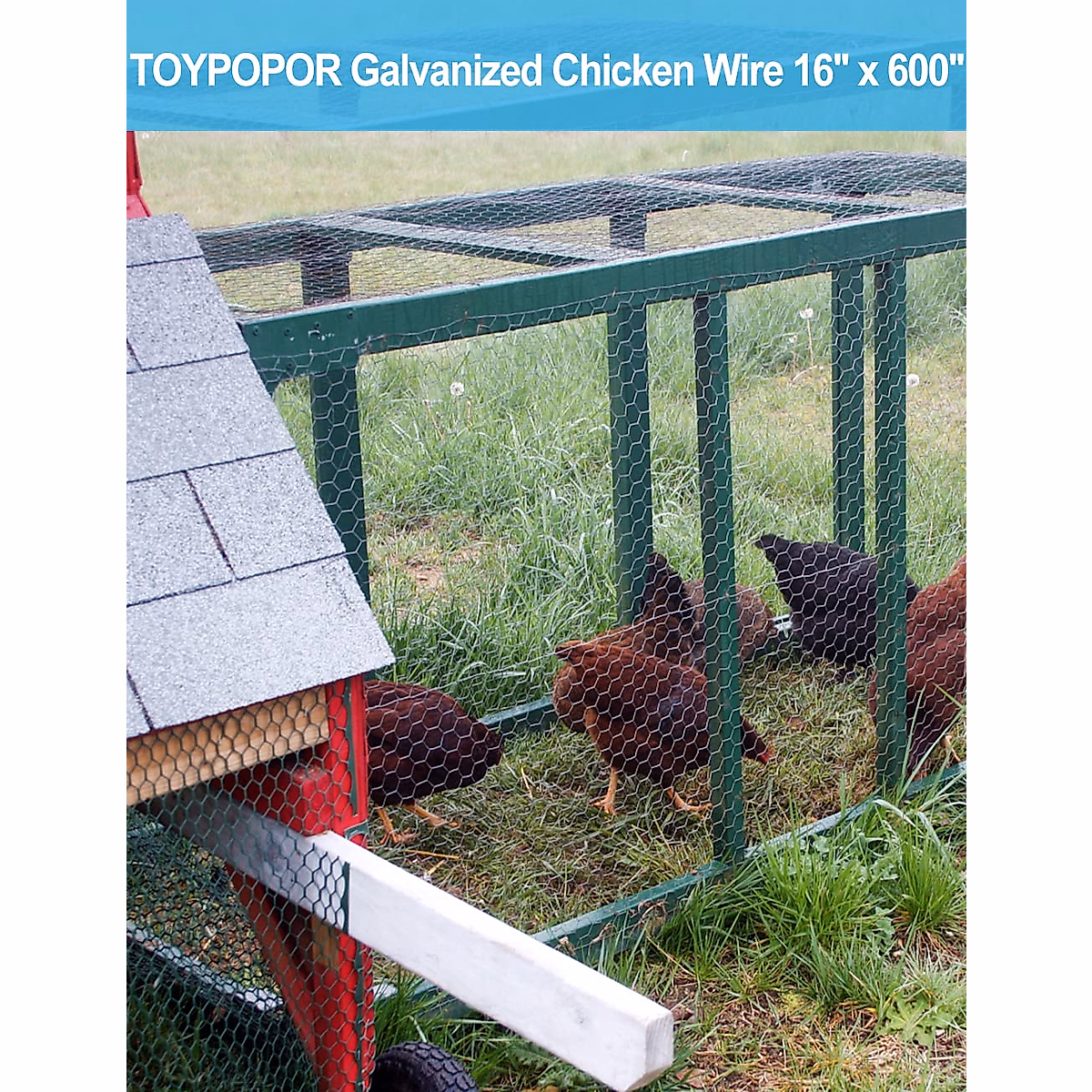 TOYPOPOR Chicken Wire 40cm x 15m, Outdoor Anti-Rust Hexagonal Galvanized Chicken Wire Fencing, Chicken Wire Mesh to Protect Gardening Plants Vegetables Flowers Fruits from Dogs, Rabbits,Squirrels