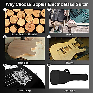Goplus Electric Bass Guitar Full Size 4 String with Strap Guitar Bag Amp Cord (Black Bass 4 Straps)