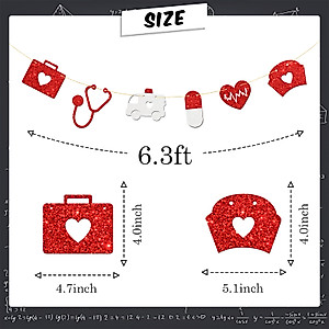 Talorine Red Glitter Congrats Doctor Banner Congrats Nurse Banner- Senior College Medical Graduation Party Bunting Decorations Supplies