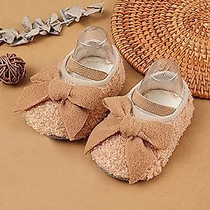 Baby Girls and Boys Big Bowknot Soft Cotton Shoes Infant Toddler Warm Princess Shoes Tennis Shoes for Kids Girls (Khaki, 12-18 Months)