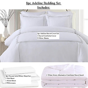 Royal Tradition Medium Warm 8pc Percale Bedding Set (California King Size) Includes: Grey Adeline Duvet Cover Set and White Bed Sheets with Down Alternative Comforter