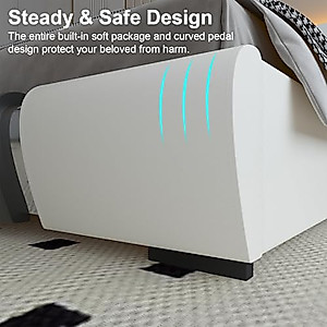 Kallabe Full Modern Faux Leather Upholstered Bed Frame with Adjustable Headboard, LED Lights，Low Profile Platform Bed with Iron Piece Decor，Wooden Slats Support, No Box Spring Needed, White & Black