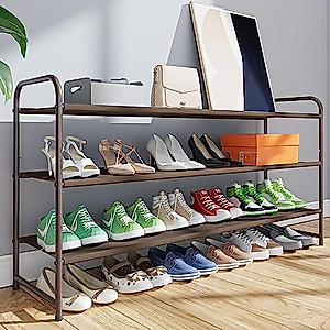 Kitsure Shoe Rack for Entryway - Sturdy & Durable Long Shoe Organizer for Closet, 3-Tier Space-Saving Metal Shoe Shelf for up to 24 Pairs, Stackable Shoe Rack Organizer for Garage & Corridor, Brown
