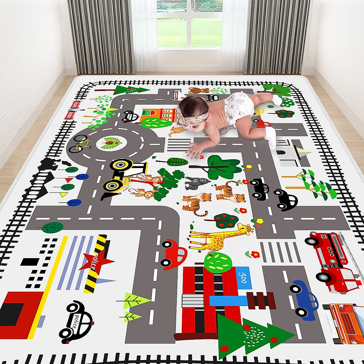 LTKOUGFAM Kids Rug City Life Playmat Play Carpet for Playing Cars Toy, Kids Baby Play Mat for Floor, Educational Road Traffic Floor Area Rug, Kids Rugs for Playroom Room Bedroom (78.7X 59 Inch)