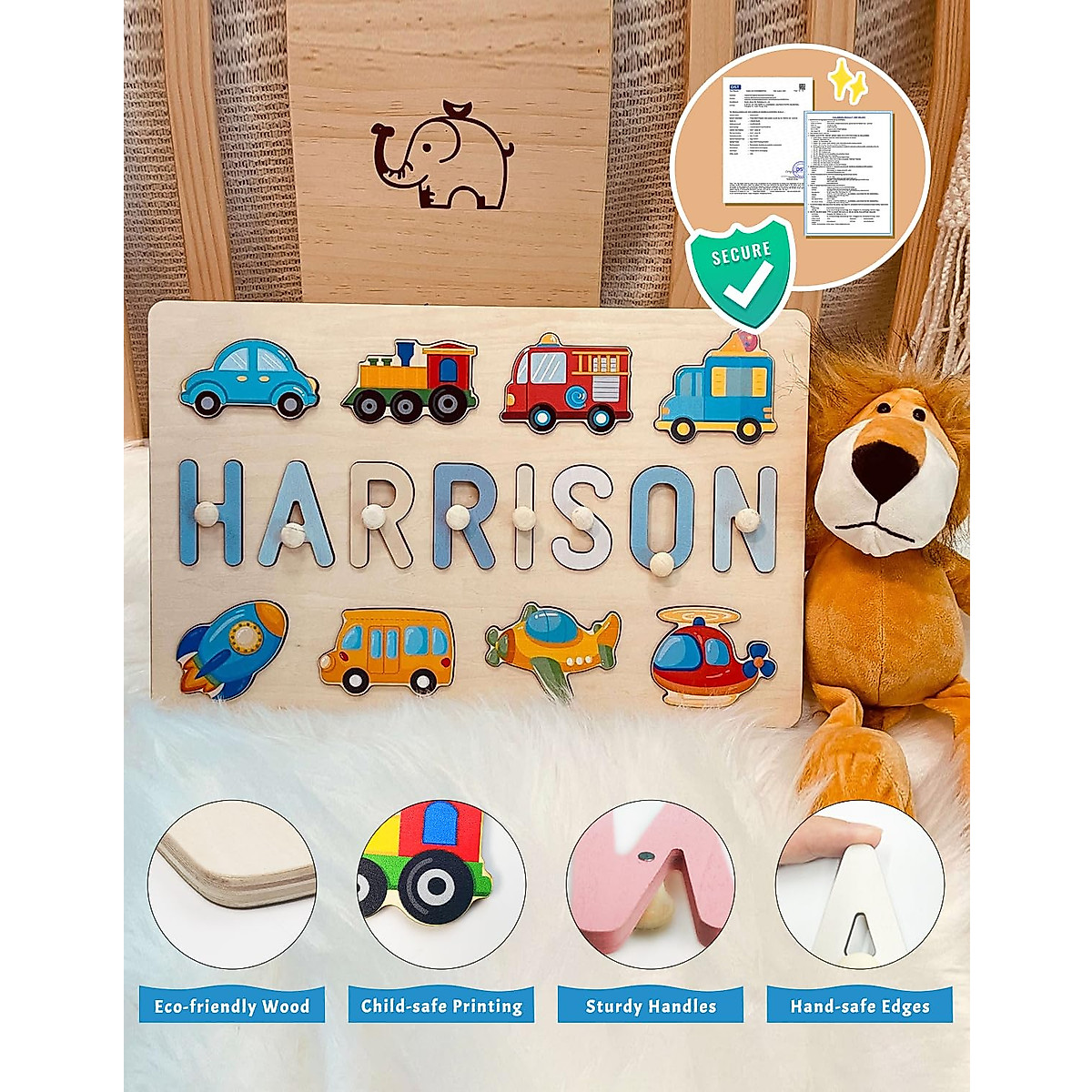 Name Puzzle for Kids Personalized, Easter Basket Stuffers for Toddler, with Gift Wrapping and Customizable Blessing on The Back