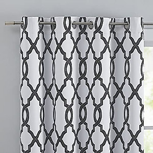 UGOUTRY Black White 84 Inch Long Full Blackout Curtains for Bedroom, Thermal Insulated Grommet Window Treatments, Geometric Patterned Drapes 2 Panels, 52'' W