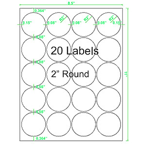600 Circle Stickers 2" Round Labels 30 Sheets Waterproof Matte White Die Cut Vinyl Sticker Paper Dries Quickly for Inkjet/Laser Printer