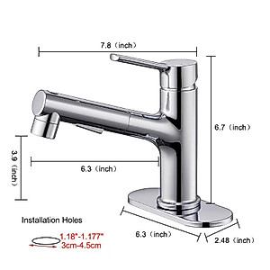LAZ HOME Bathroom Faucet with Pull Out Sprayer Chrome Copper Single Handle Kitchen Basin Mixer Tap with Three Modes Sprayer Rotating Spout Hot and Cold Water Modern Vanity Basin Faucets with Sprayer