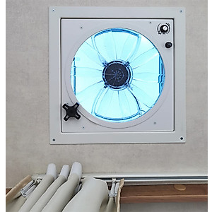 RVLOVENT 12V RV Roof Fan Vent 14'' 3 Speed Reversible Manual Lift Trailer Camper Van Lid (Smoke)…