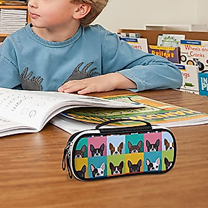 Boston Terrier Pattern PU Leather Pen Pencil Bag Organizer Portable Makeup Carry Case Storage Handbag