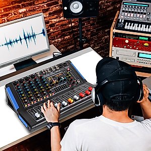 Pyle 6-Channel Bluetooth Studio Audio Mixer - DJ Sound Controller Interface with USB Drive for PC Recording Input, XLR Microphone Jack, 48V Power, I/O for Professional and Beginners - PMXU67BT
