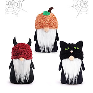 Kyhvoux Black Cat Gnomes Plush Decoration, 3 PCS Handmade Cute Elf Dolls Gift for Women Swedish Tomte Faceless Dwarf Winter Home Indoor Decor for Table Centerpieces Ornament Tiered Tray