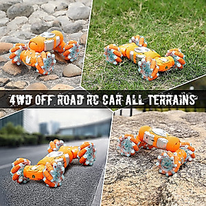 GILI Gesture Sensing Rc Stunt Car with Gravity Sensor, 2.4GHZ,4WD Double Sided Hobby RC Crawlers with Music&Lights for Boys 6-12 Gift Vehicle for 6, 7, 8, 9, 10, 11, 12 Kids Orange