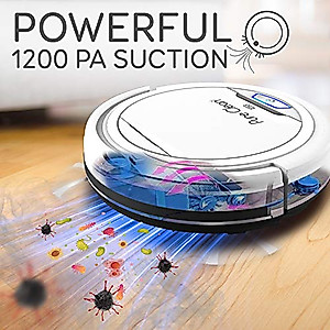Pure Clean Robot Vacuum Cleaner - Upgraded Lithium Battery 90 Min Run Time - Automatic Bot Self Detects Stairs Pet Hair Allergies Friendly Robotic Home Cleaning for Carpet Hardwood Floor - PUCRC25