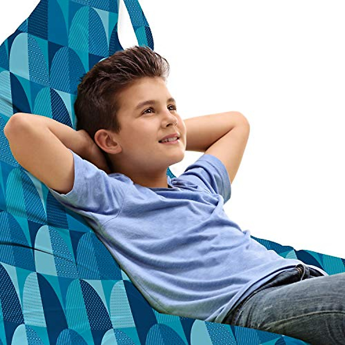 Ambesonne Geometric Lounger Chair Bag, Half Circles Pattern Inside Squared Forms and Spirals Dots Contemporary, High Capacity Storage with Handle Container, Lounger Size, Sea Blue and Seafoam