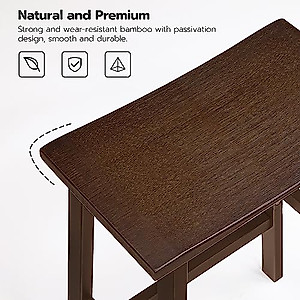 HOOBRO Bar Stool Set of 2, Bamboo Bar Chairs, 26 Inches Kitchen Counter Stools with Footrest, Saddle Stools, for Living Room, Dining Room, Party Room, Industrial Style, Mocha MA03MD01