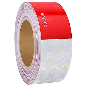 Harciety Reflective Safety Tape 2In x 32Ft, DOT-C2 Red/White Reflector Strip Outdoor for Trailers Cars Trucks High Visibility Conspicuity Tape