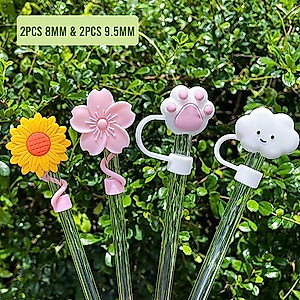 CYUHPYE 2PCS 8MM Straw Caps + 2PCS 9.5MM Straw Covers for Stanley 40 oz 30 oz 20 oz, Silicone Flower Straw Covers Cap Tip Protector Cloud Straw Topper for Stanley Cups