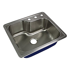 Transolid K-MTSO25229-3 Meridian 3-Hole Drop-in Single Bowl 16-Gauge Stainless Steel Kitchen Sink Kit, 25-in x 22-in x 9-in, Brushed Finish