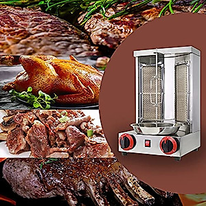 NJTFHU Shawarma Grill Doner Kebab Machine Gas Gyro broilers Rotating Home Vertical Rotisserie with 2 Burners 110V for Chicken Roast,Turkey Roast,Tacos,Roast,（Registered Design Patent）