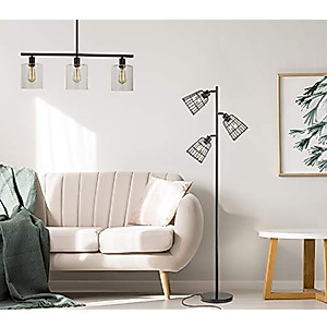 Modern Floor Lamp for Living Room Bright Lighting Tall Stand Up Lamp Farmhouse Rustic Industrial Black Tree Floor Lamps for Bedrooms, Office with Reading Light Standing Lamp