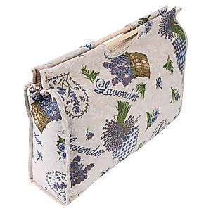 AUNMAS Exquisite Wood Handle Fabric, Knitting Basket Knitting Bag Storage Bag for Knitting Needles Sewing Tools (Flower)