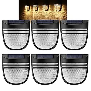Solar Fence Lights, 6 Pack LED Solar Deck Lights - Waterproof - Easy Installation - Long lasting Battery - Beautiful Lighting Decoration - Amber LED Light, Outdoor Solar Light for Garden, Stairway
