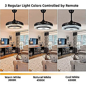 LUOLAX 42in Fandelier Ceiling Fan with Lights and Bluetooth Speaker,Modern Crystal Chandelier LED Fan 6 Speeds Fans Music with Remote Control Modern Crystal Invisible Blades with Silent Motor