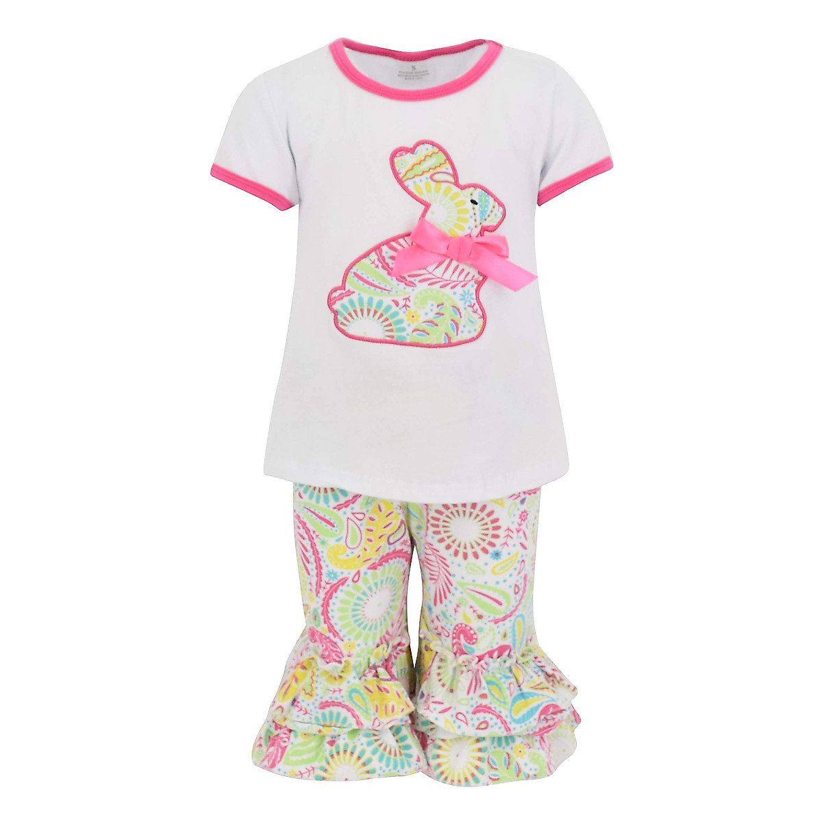 Unique Baby Girls Paisley Easter Bunny Easter Outfit (7/XXL, Pink)
