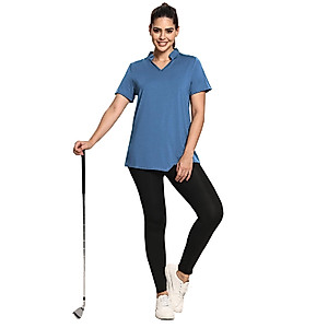 MISS FORTUNE Women's Polo Shirts, Golf V-Neck Workout Tops, Moisture Wicking Ladies Golf Shirt Loose Fit for Tennis Yoga