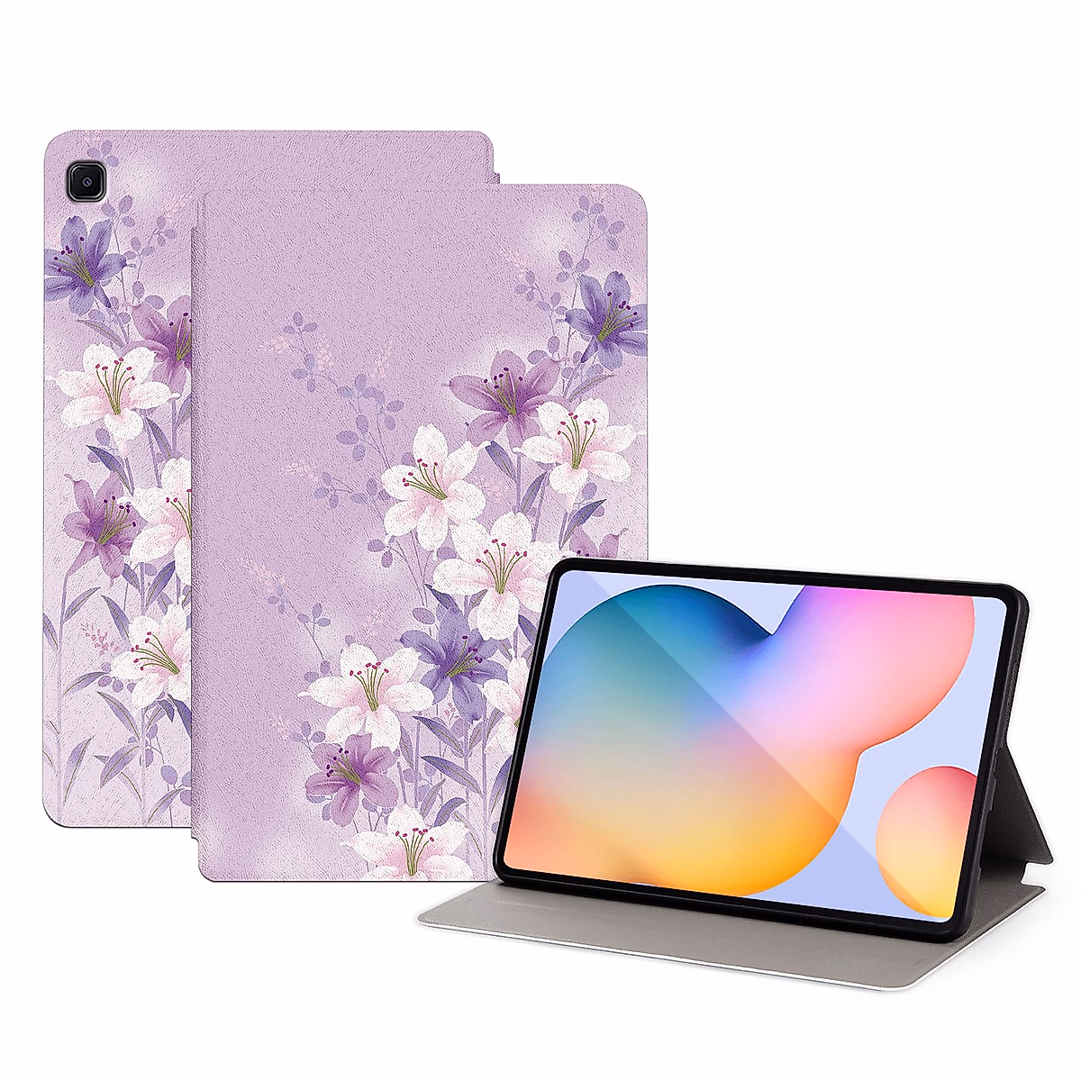Nuouxoco Case for Samsung Galaxy Tab S6 Lite 10.4-inch Tablet 2020/2022/2024 (Model:SM-P610/P613/P615/P619) for Girls Women Multi-Angle Viewing Stand Cover Auto Wake/Sleep, Purple Flower