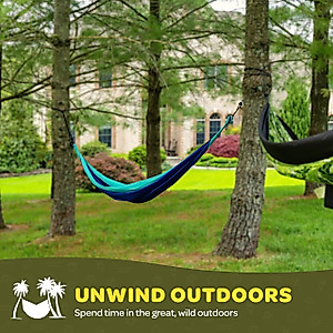 Durable Hammock 400 lb Capacity, Nylon Camping Hammock Chair - Double or Single Sizes w/Tree Straps and Attached Carry Bag - Portable for Travel/Backpacking/Beach/Backyard (Medium, Blue & Light Blue)