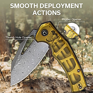 CIVIVI BullTusk Pocket Knife for Camping Fishing Hunting, Folding Knife with Flipper, 3.48" Curved Damascus Blade Ultem Handle, Cool Pocket Knife for Men Women Gift C23017-DS1